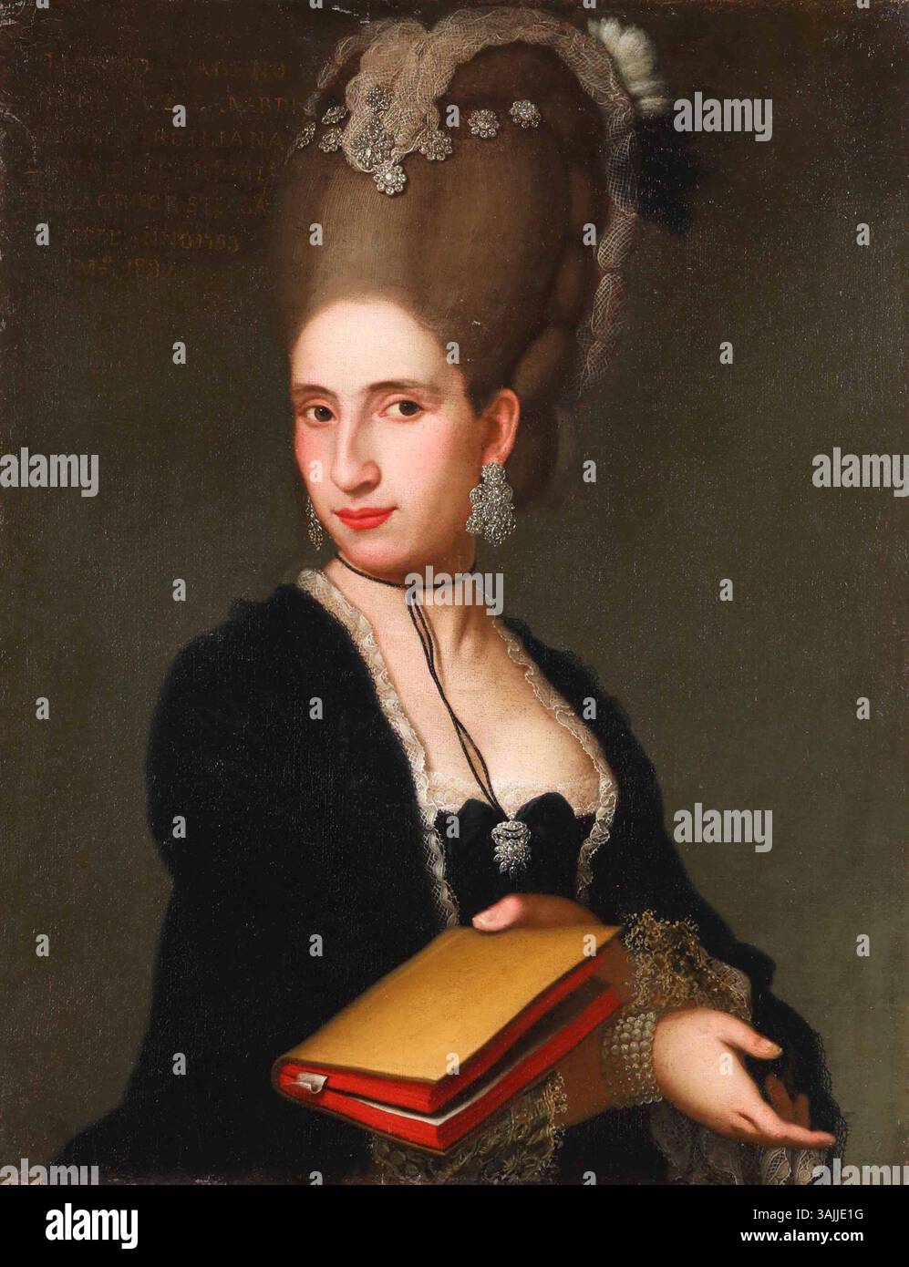 This 18th-century Venetian portrait depicts a lady holding a book ...