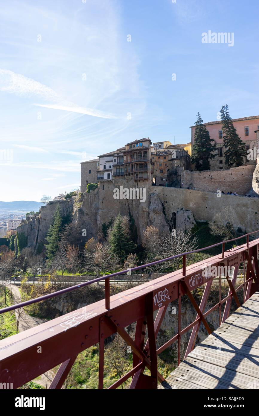 Iron Bridge View Near the Hanging Houses of Cuenca, Spain Stock Photo ...