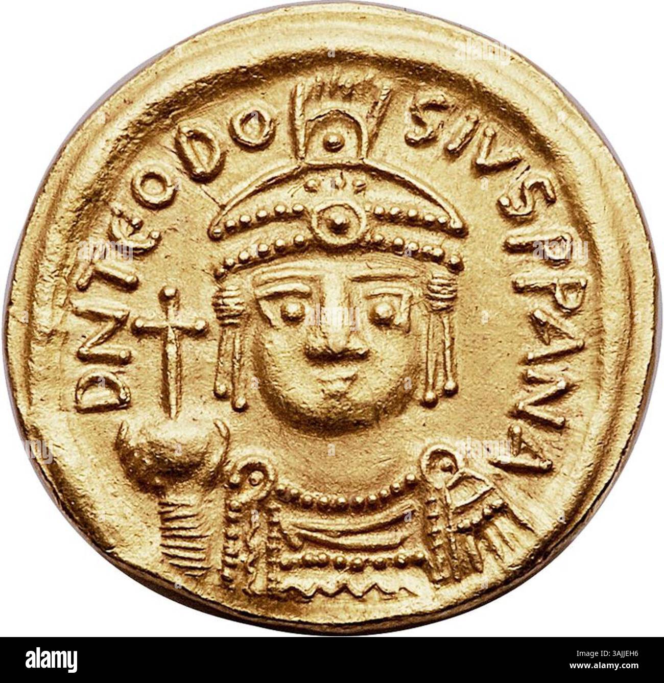 This solidus coin, minted during the reign of Theodosius (AD 590-602 ...