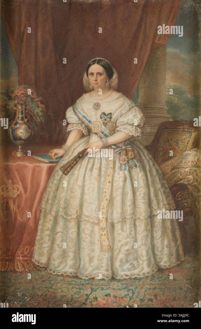 19th-century watercolor portrait of Infanta Isabel Maria de Braganza ...