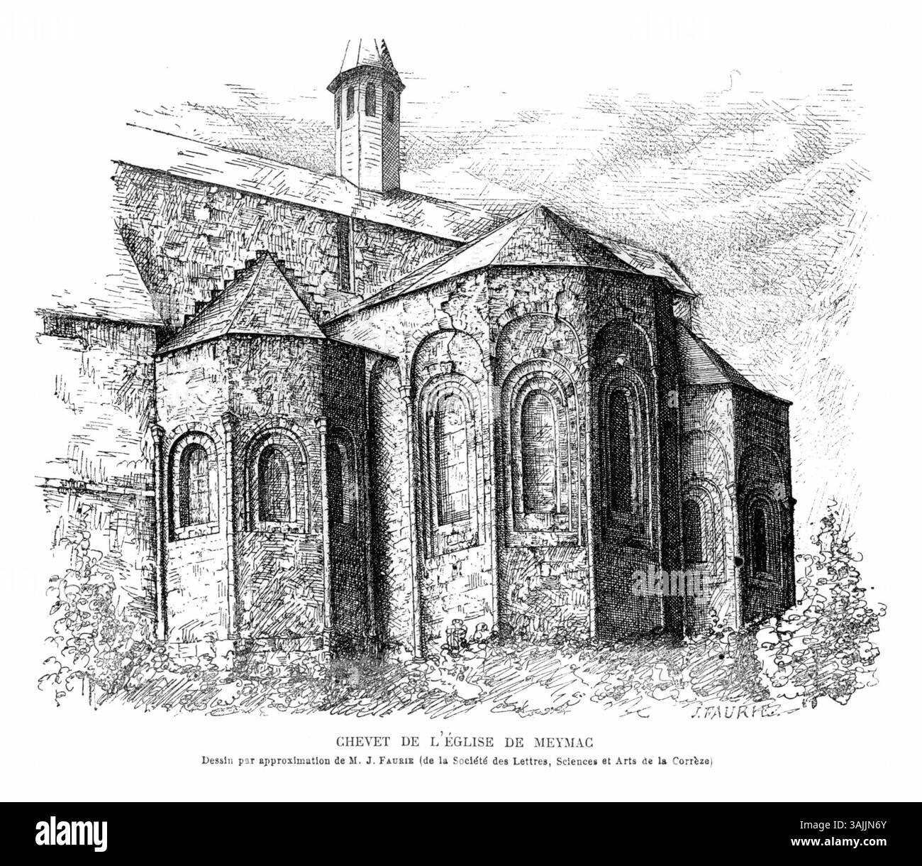 Drawing of the chevet and apse chapels of the Abbey Church of Meymac ...