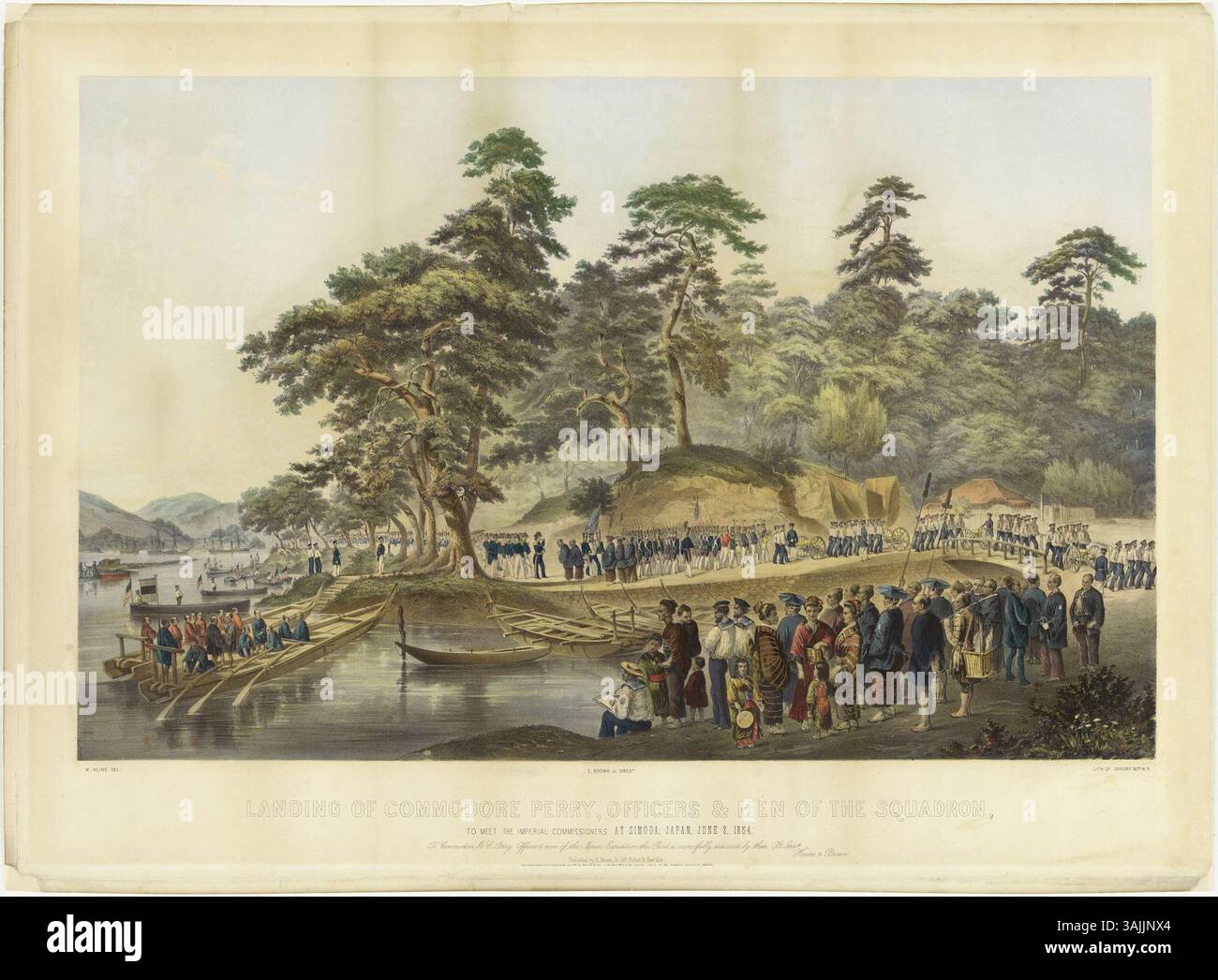 This 1855 lithograph depicts the landing of Commodore Perry and his ...
