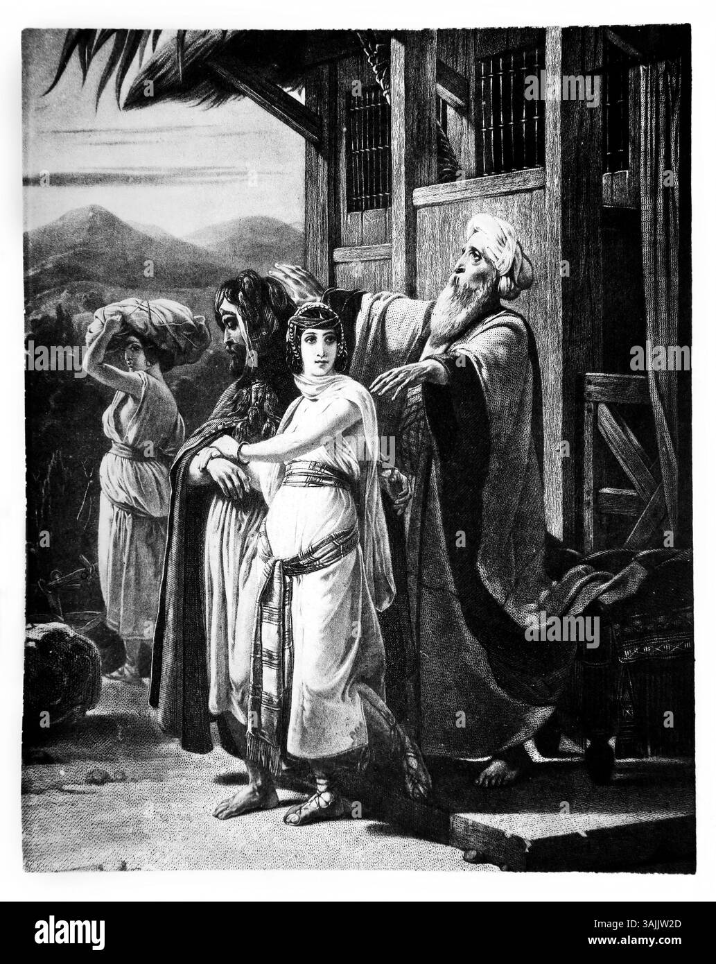 Illustration of Laban Blessing Rebekah (Genesis) from 19th Century ...