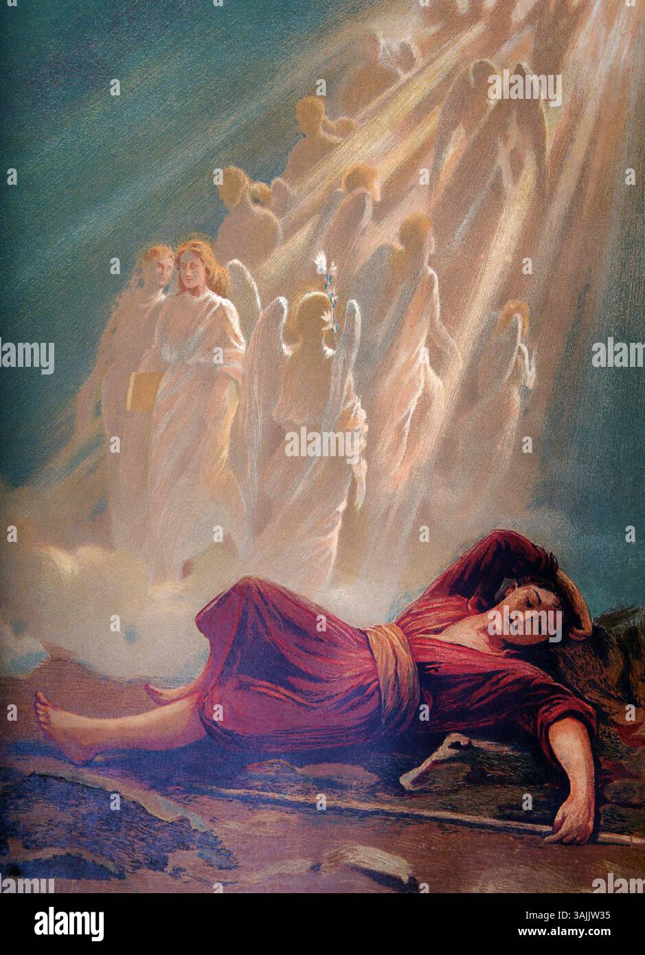 Illustration of Jacob's Dream While Sleeping Jacob has a Dream from God he Sees Angels ascending ...