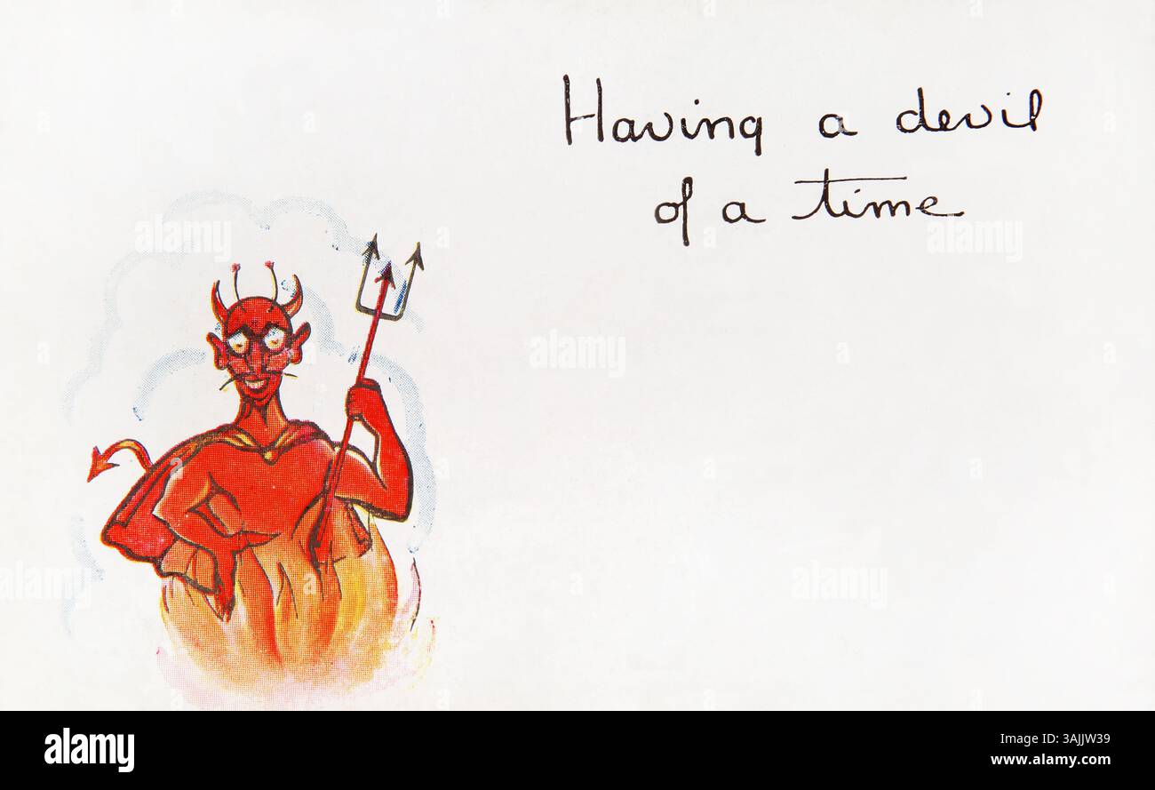 Depiction of the Devil on a Postcard Stock Photo - Alamy