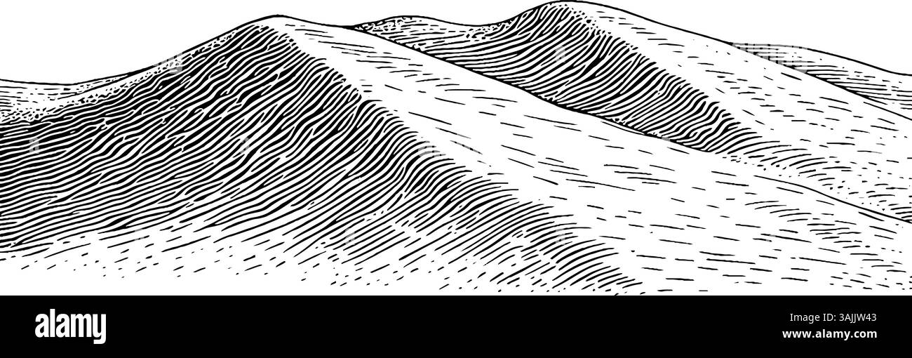 A detailed line drawing of rolling sand dunes, showcasing their smooth ...