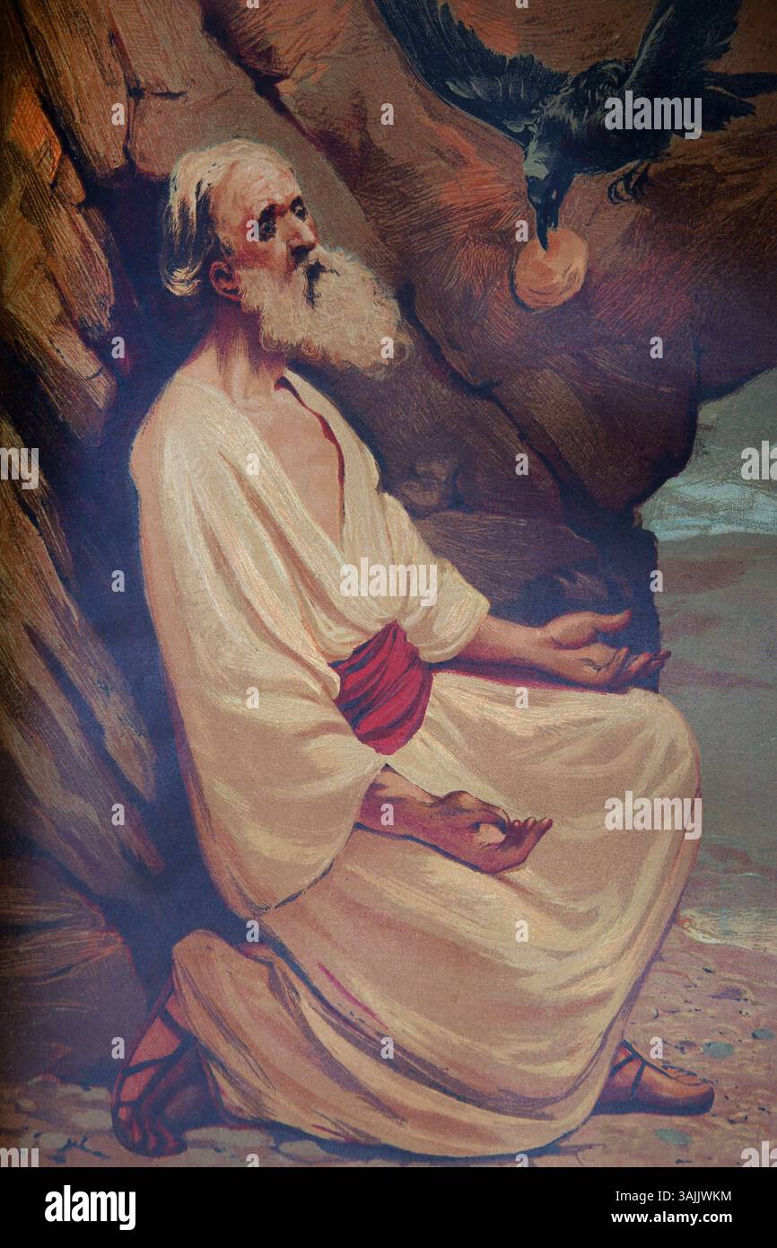 Illustrations of Elijah by the brook being Fed by the Ravens by P.R.Morris (Kings) from 19th ...