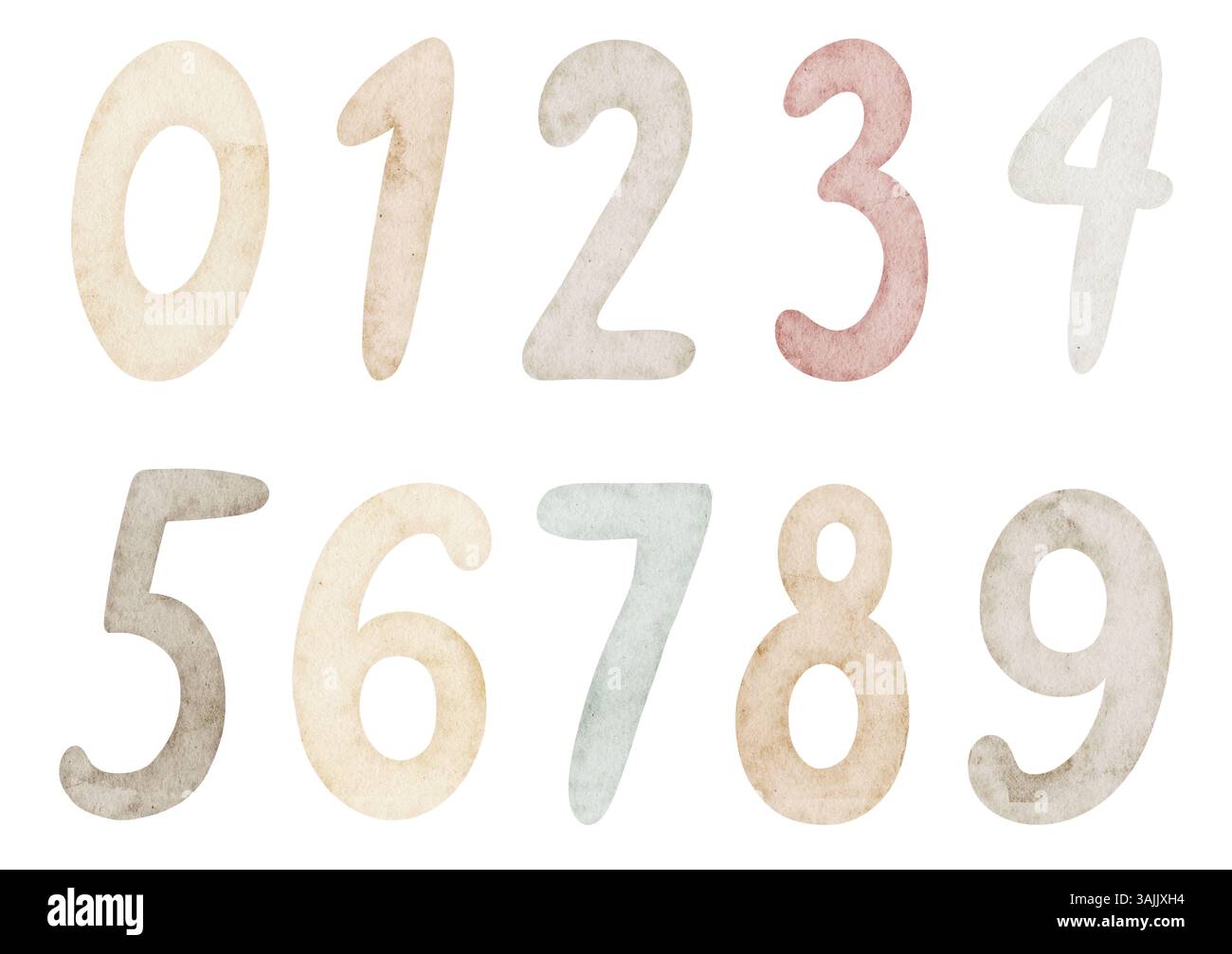 Watercolor Numbers in beige pastel tones. Illustration of Figure for ...