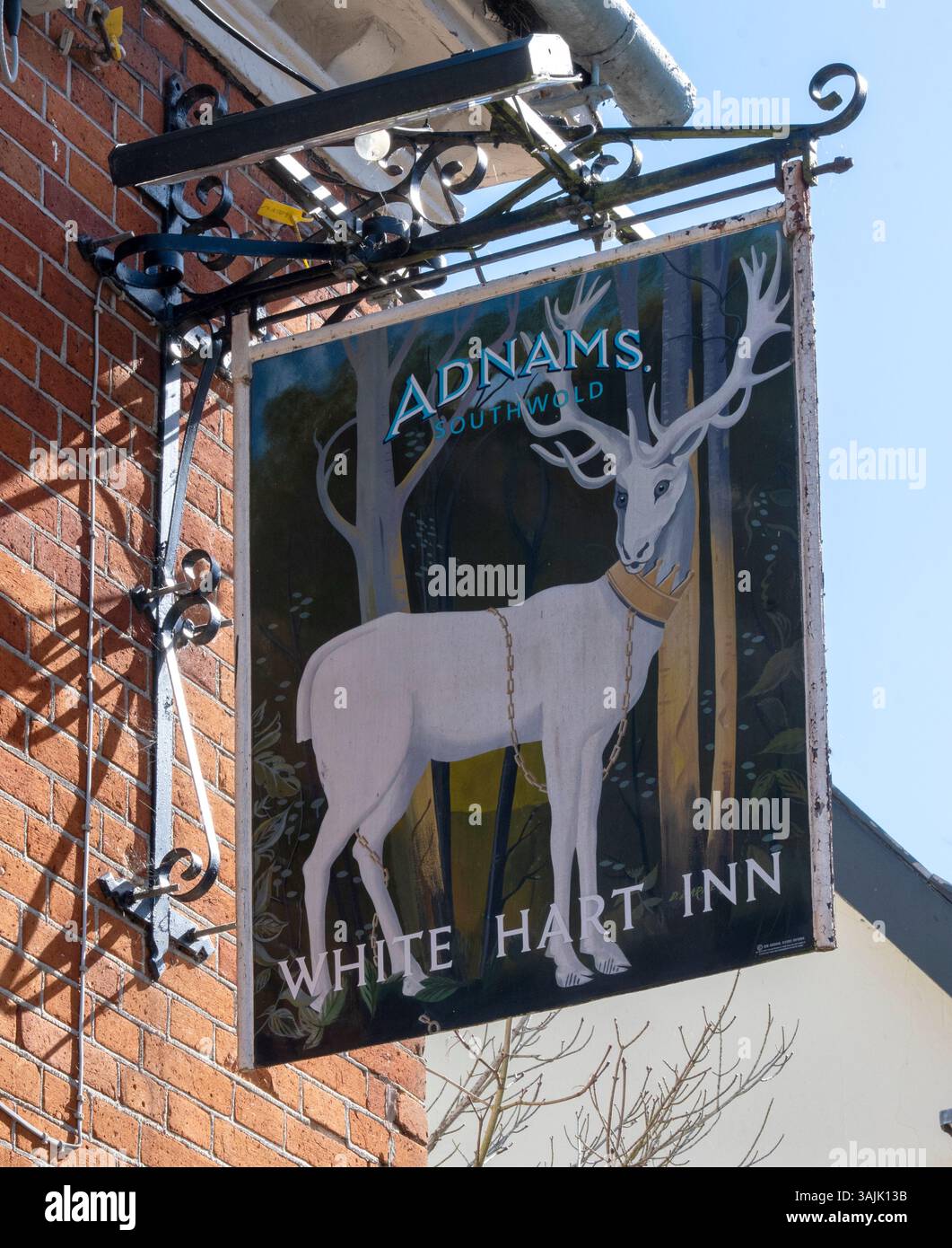 Traditional hanging pub sign at the White Hart Inn - Adnams public ...