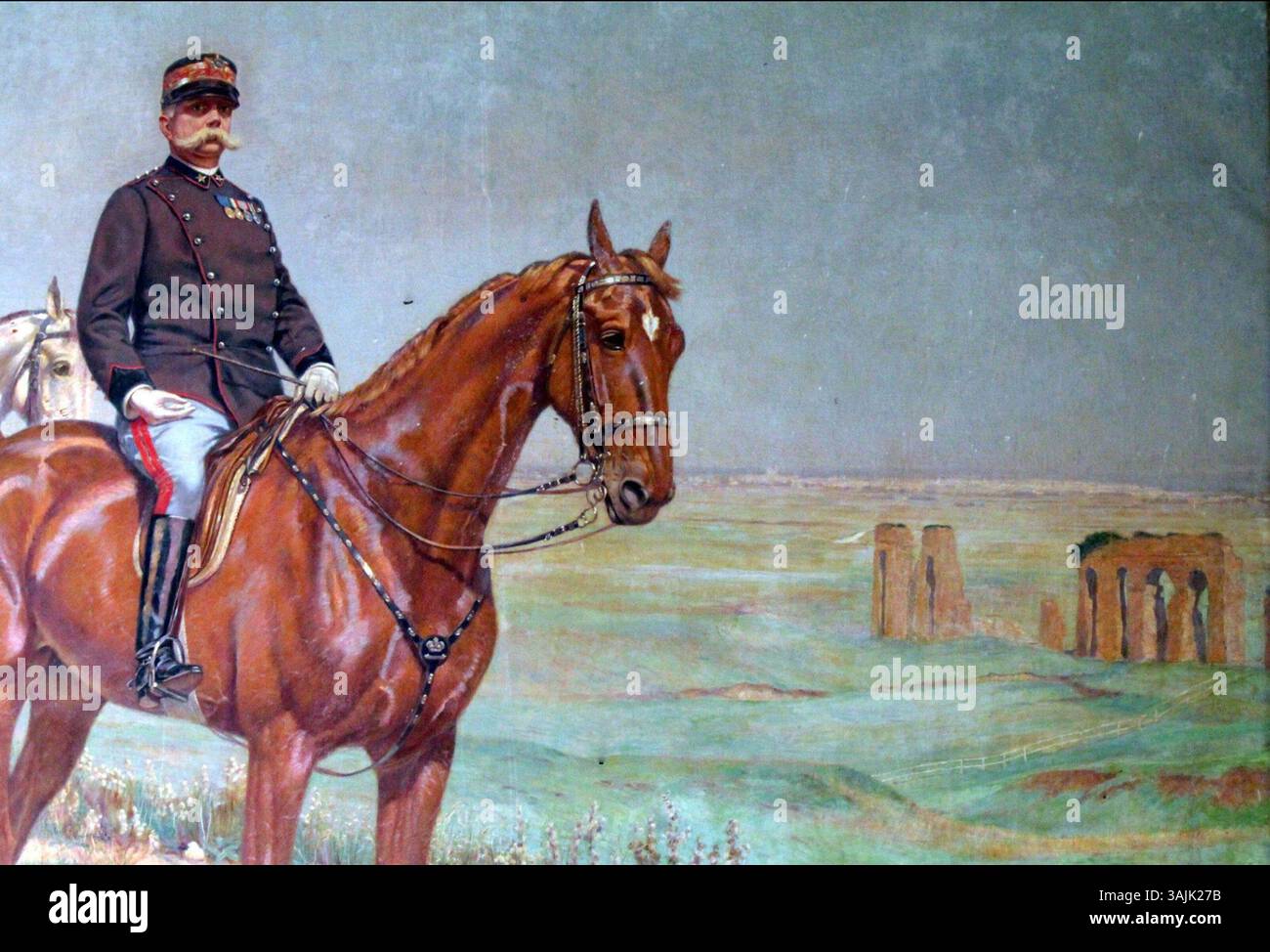 A portrait of King Umberto I of Savoy on horseback, capturing the king ...