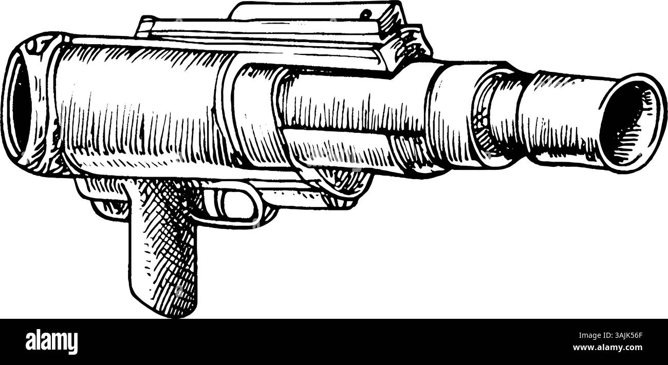 A detailed illustration of a firearm, showcasing its barrel and grip ...