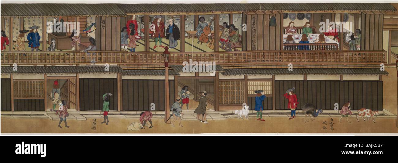 A handscroll painting from the late 18th century, depicting life in the ...