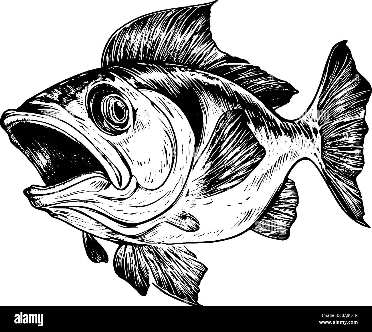 A detailed illustration of a fish with an open mouth, showcasing its ...