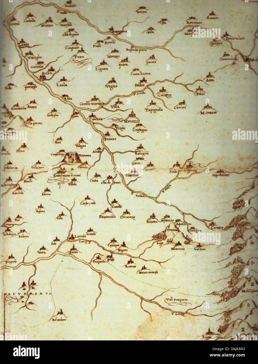 A 17th-century Italian map of the high Reggiano Apennines, depicting ...