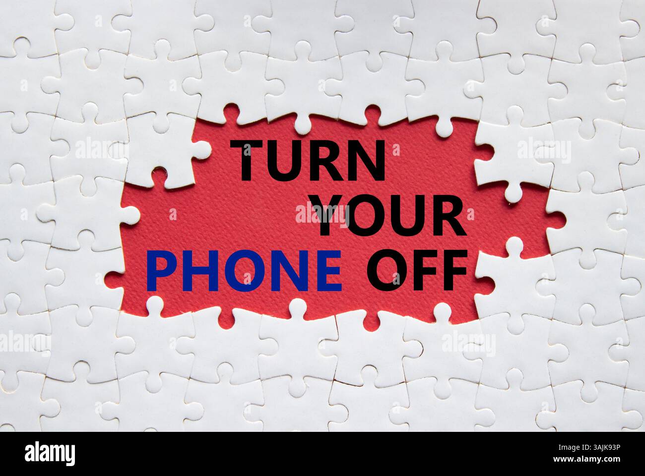 Turn Your Phone off symbol. White puzzle with words Turn Your Phone off ...
