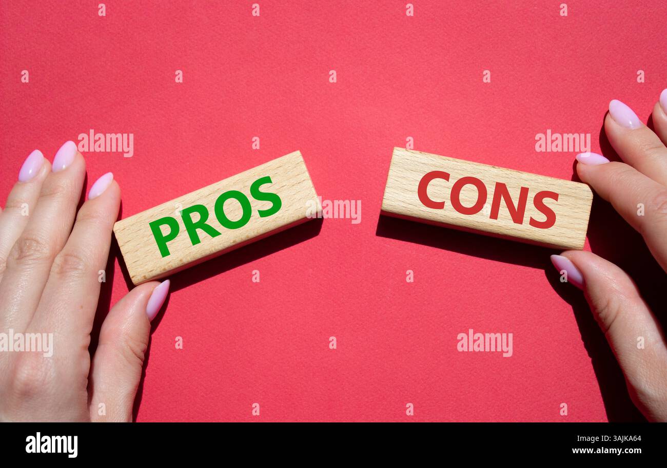 Pros vs Cons symbol. Concept word Pros vs Cons on wooden blocks ...