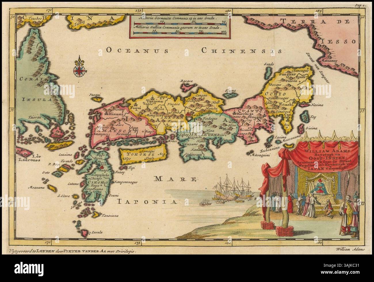 A map from 1707 showing Japan during the visit of William Adams to the ...