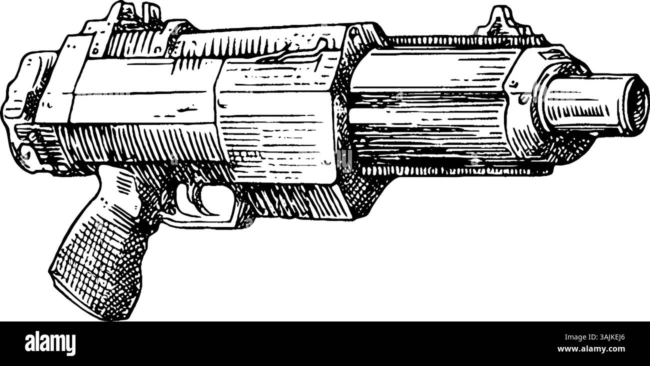 An illustration of a vintage firearm, showcasing intricate details and ...