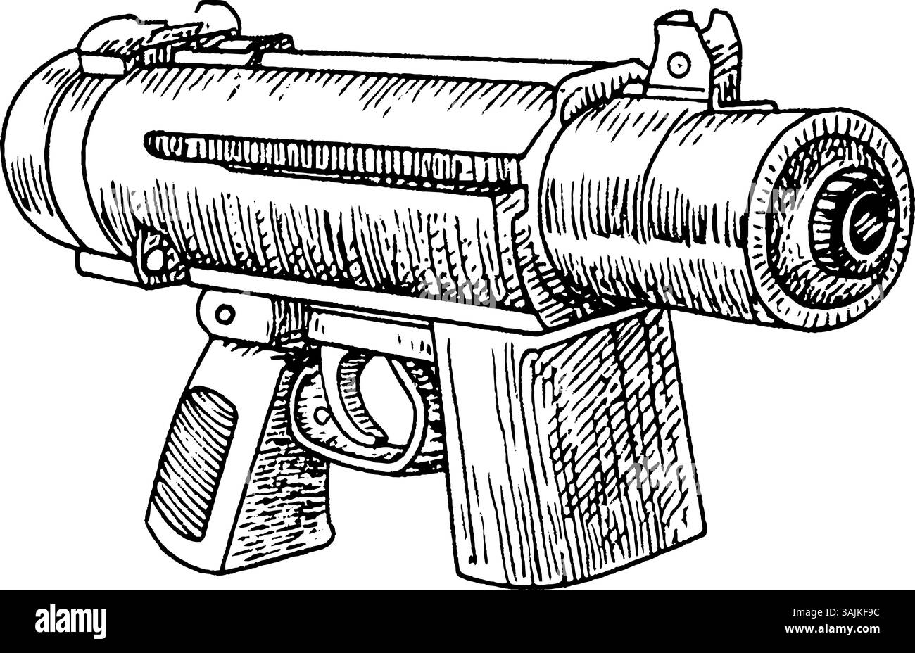A detailed illustration of a firearm, showcasing its design and ...