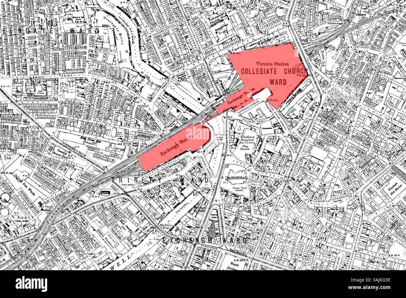 This 1889 Ordnance Survey map shows the central Manchester area with a ...