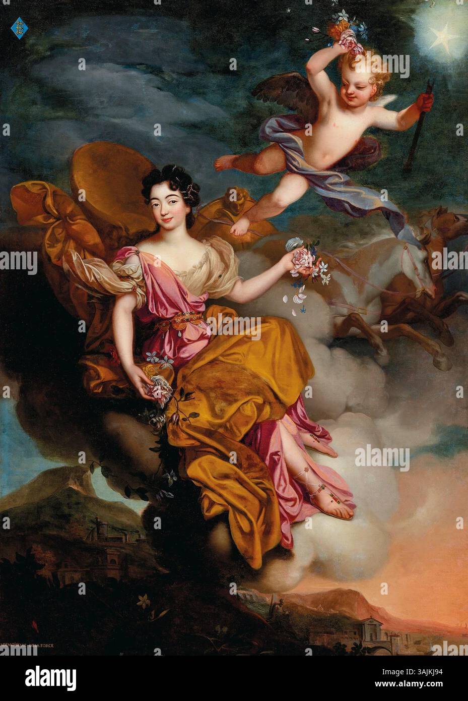 The portrait, attributed to the circle of Pierre Mignard, depicts Mademoiselle de la Force as ...