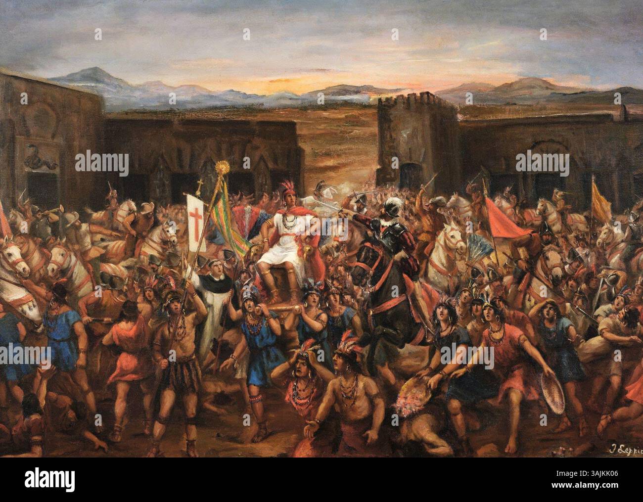 This oil painting by Juan Lepiani, created between 1920-1927, depicts ...