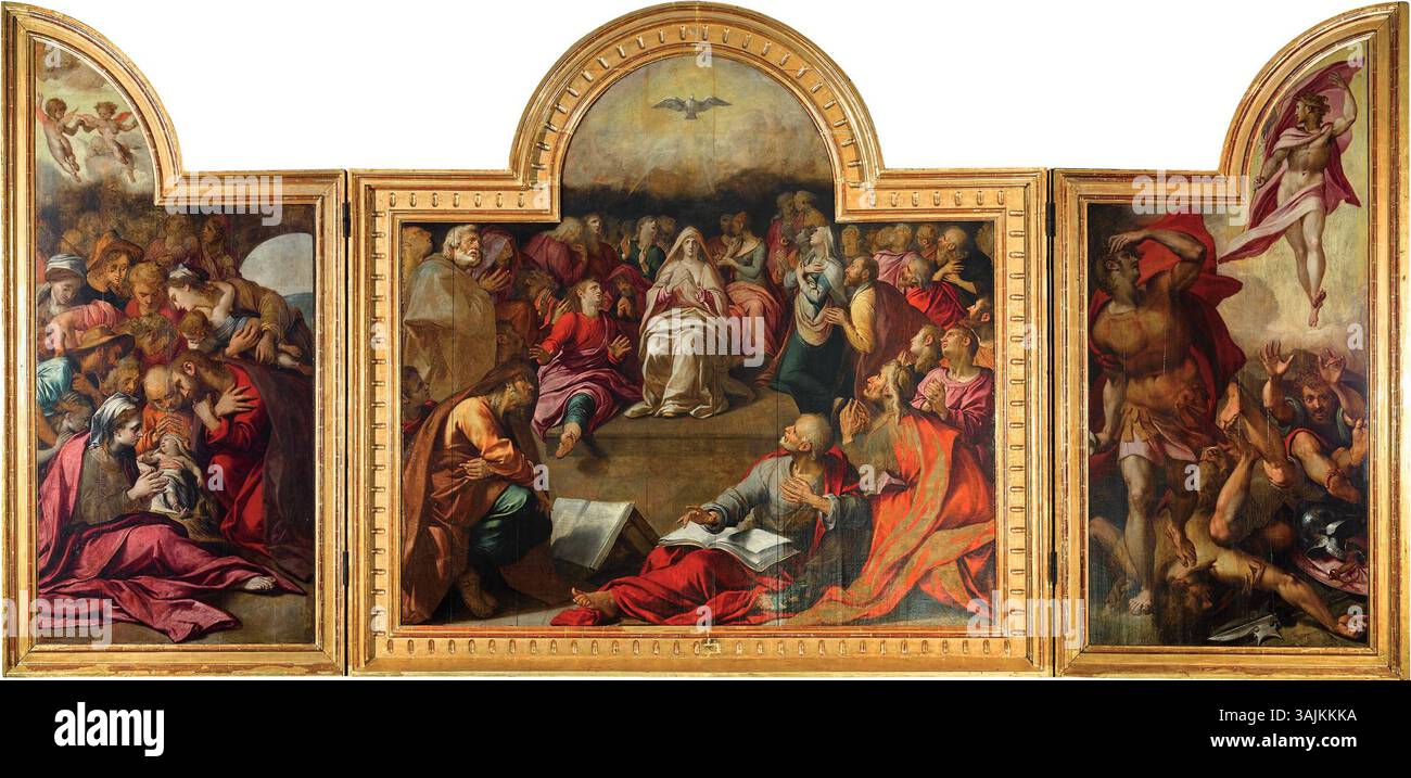 This 1577 painting by Anthonie Blocklandt van Montfoort, the Pentecost triptych, depicts the ...