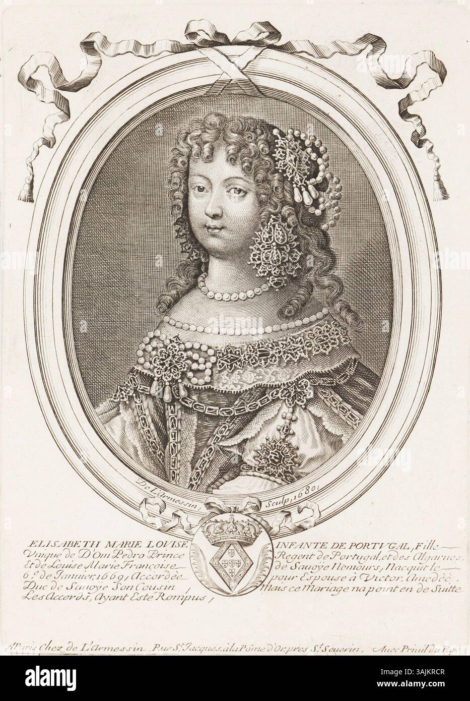 This 1680 engraving by Nicolas de Larmessin depicts Isabel Luísa of ...