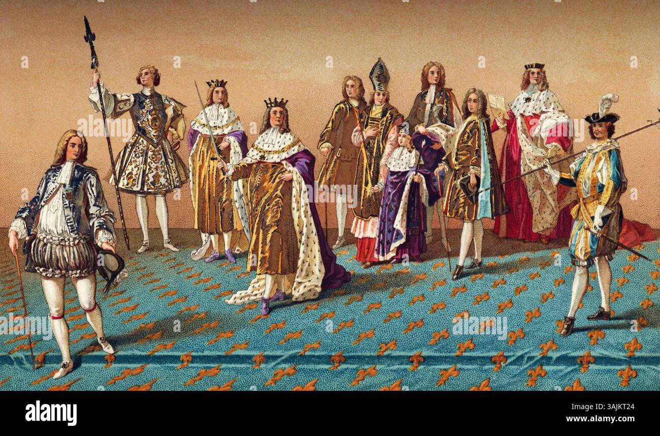 This artwork depicts a participant at the coronation of King Louis XV ...