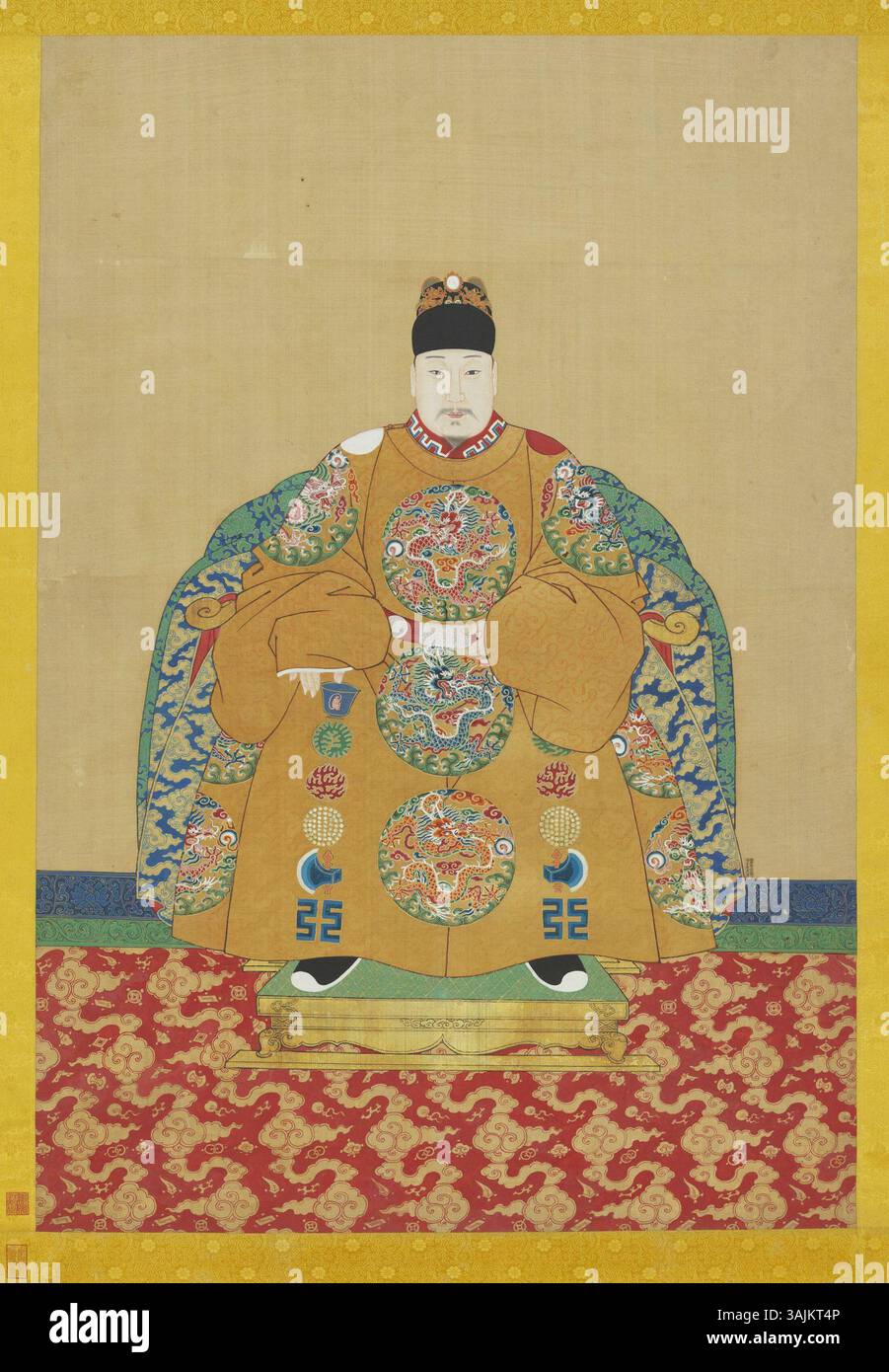 A seated portrait of Emperor Shenzong of the Ming Dynasty, depicting ...