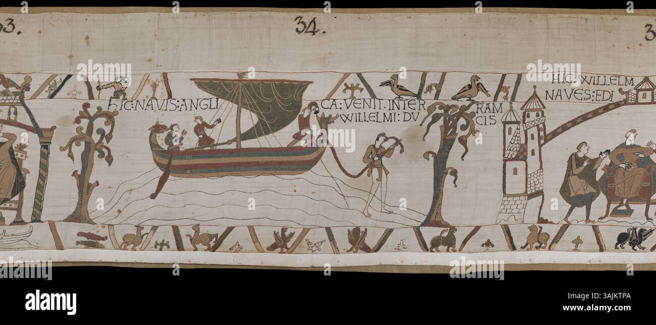 Scene 34 of the Bayeux Tapestry, an embroidered depiction of the Norman ...