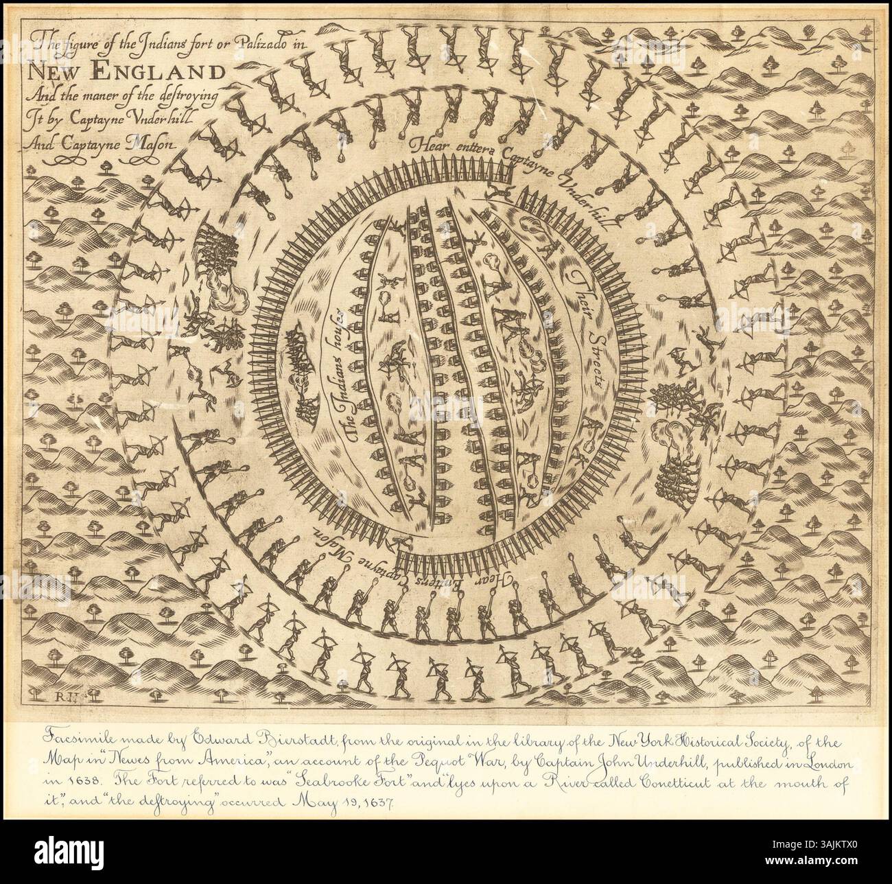 This 1870 photo-facsimile depicts the Mystic Massacre of 1637, a ...
