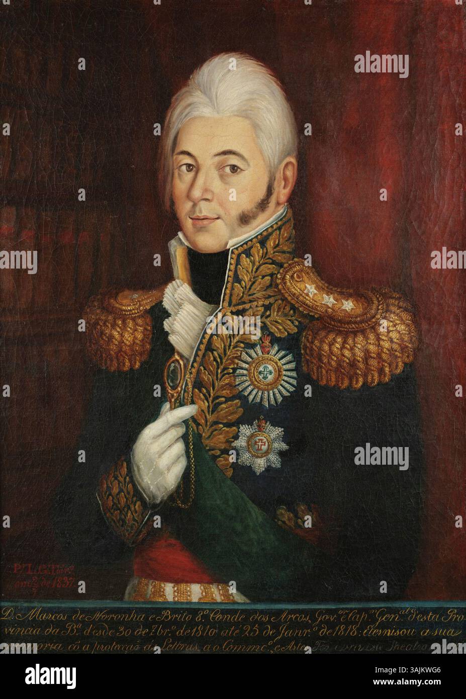 This 1837 portrait by Luís Gomes Tourinho depicts D. Marcos de Noronha ...