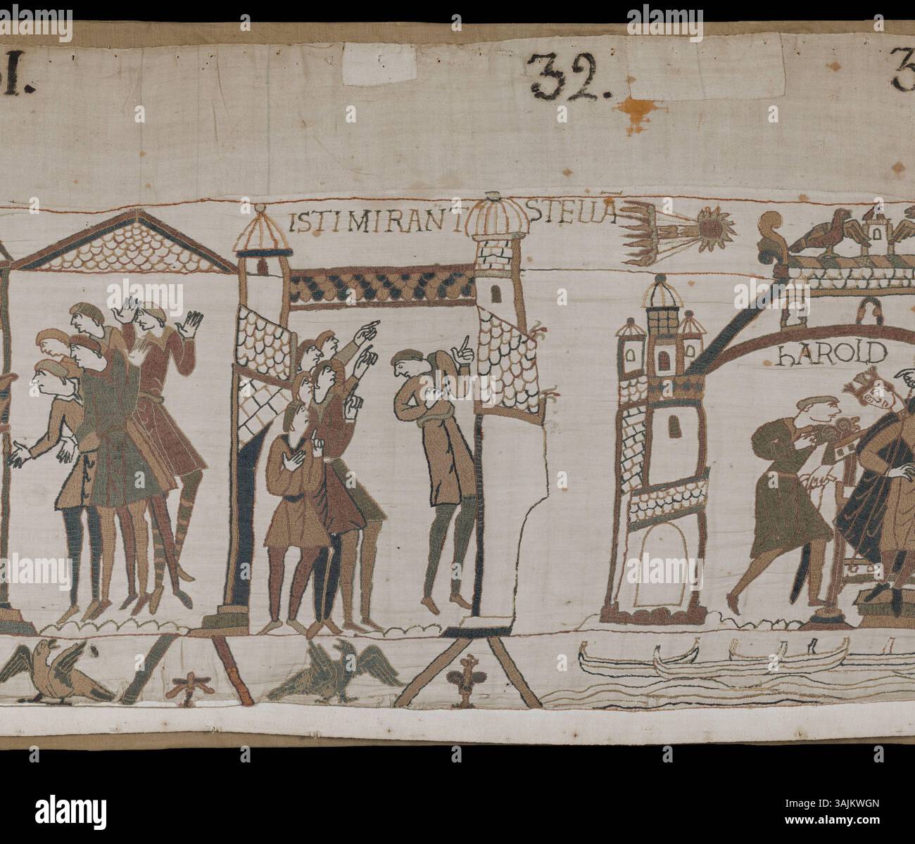 Scene 32 from the Bayeux Tapestry depicts the aftermath of the Battle ...