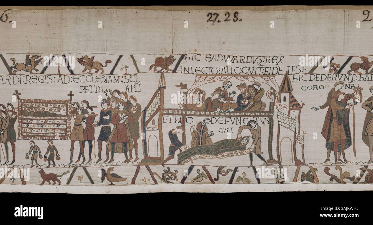 Scenes 27 and 28 of the Bayeux Tapestry illustrate the events ...