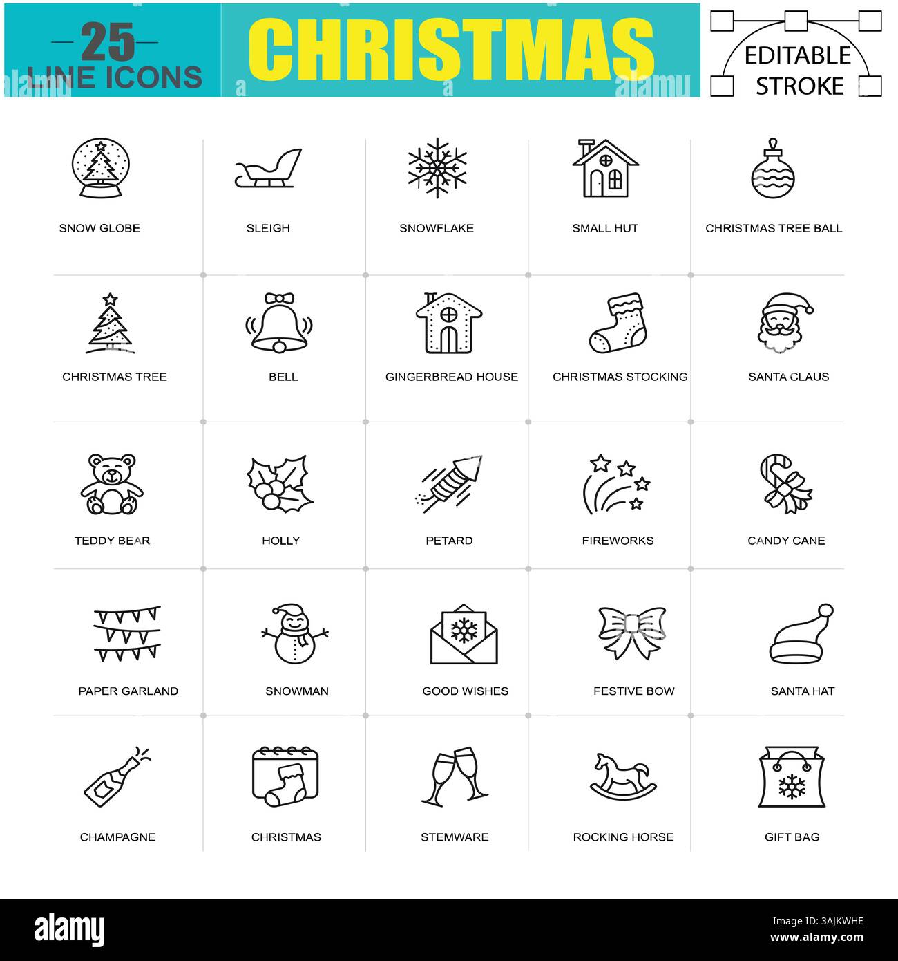 Christmas Icon Pack - Festive and New Year Editable Stroke Design ...
