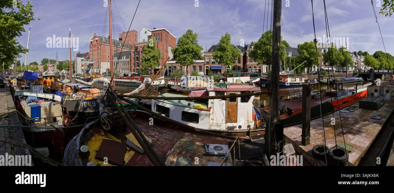Old vessels along the Noorderhaven, Groningen, , Groningen, Netherlands ...