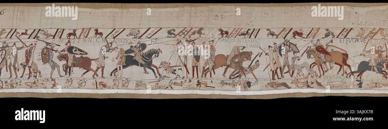 Scene 57 of the Bayeux Tapestry depicts key moments from the Norman ...