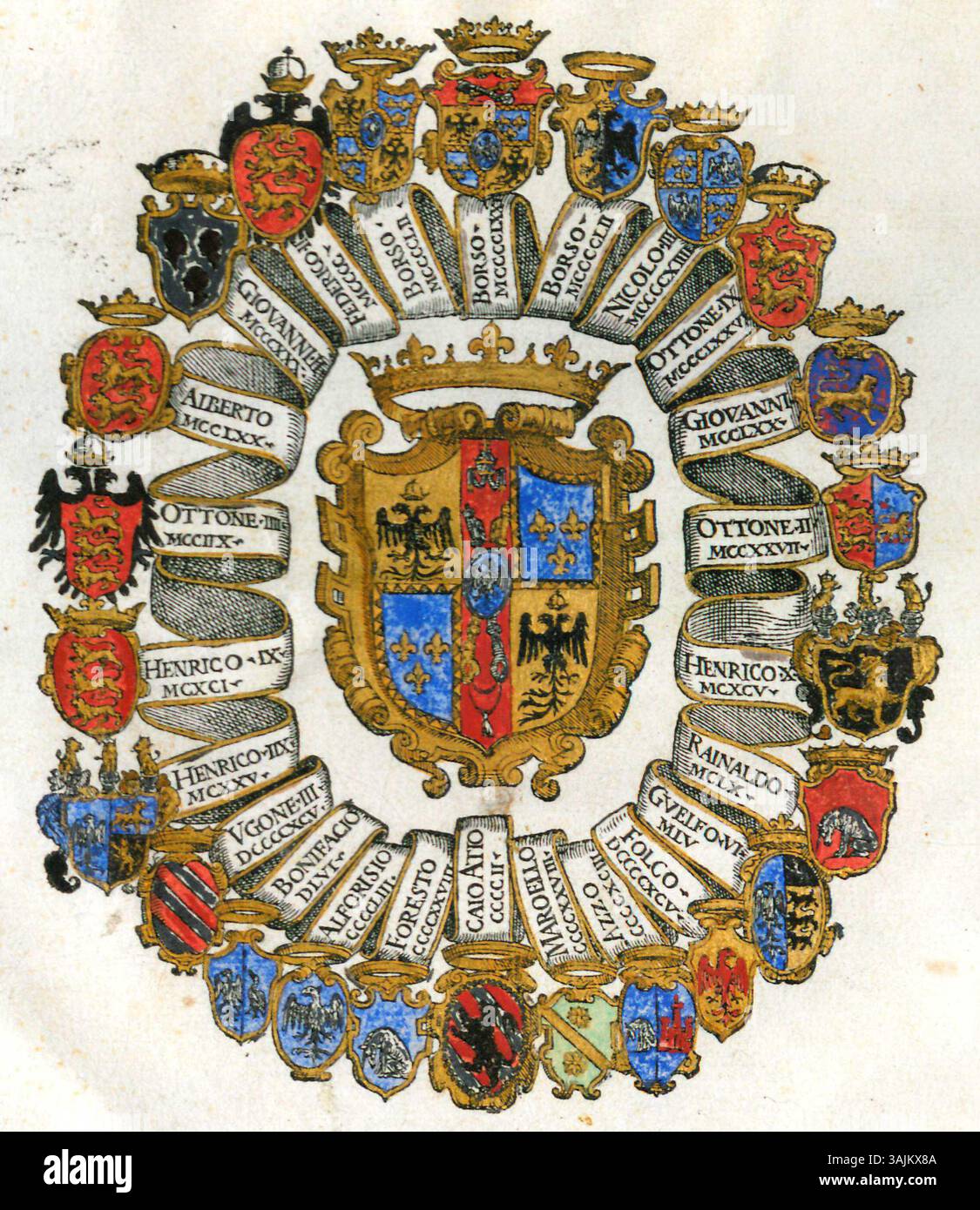 This 16th-century heraldic emblem, 'Grande Stemma Estense,' symbolizes ...
