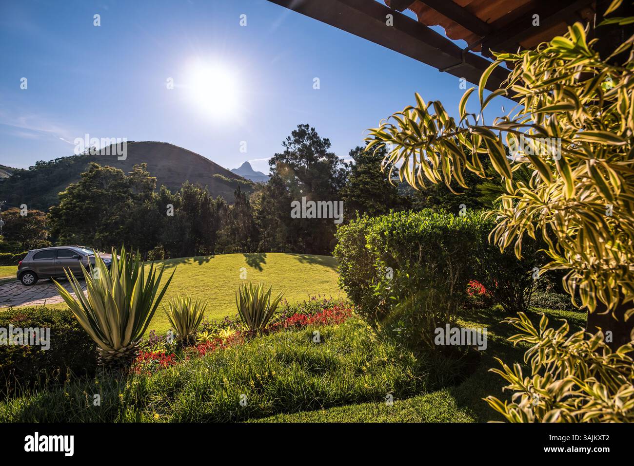 Scenic Garden and Hills Under Bright Sun in Itaipava, Brazil Stock ...