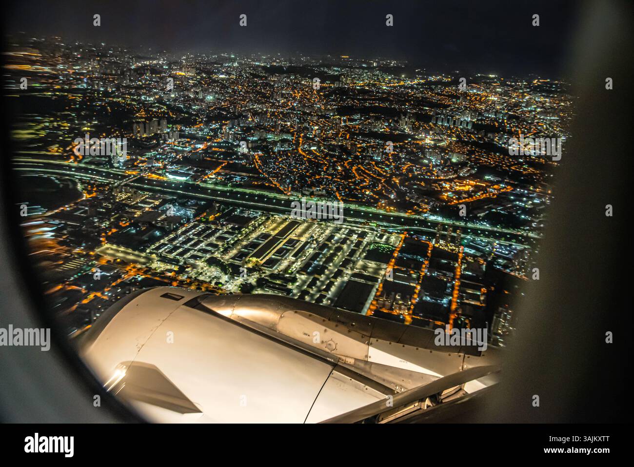 Airplane Window View over São Paulo City at Night - Brazil Stock Photo ...