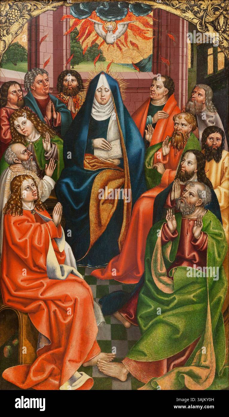 The Passion Altarpiece, titled 'Descent of the Holy Spirit,' painted by ...