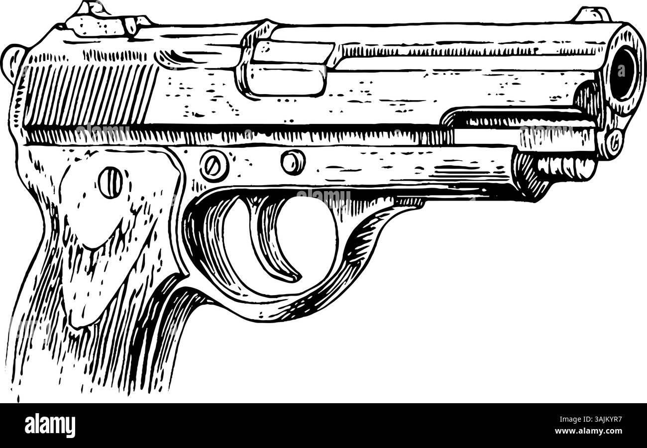 An illustration of a handgun, showcasing its detailed design and ...