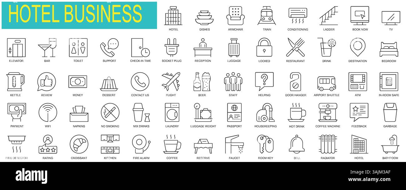Set of outline Hotel business linear icons Stock Vector Image & Art - Alamy