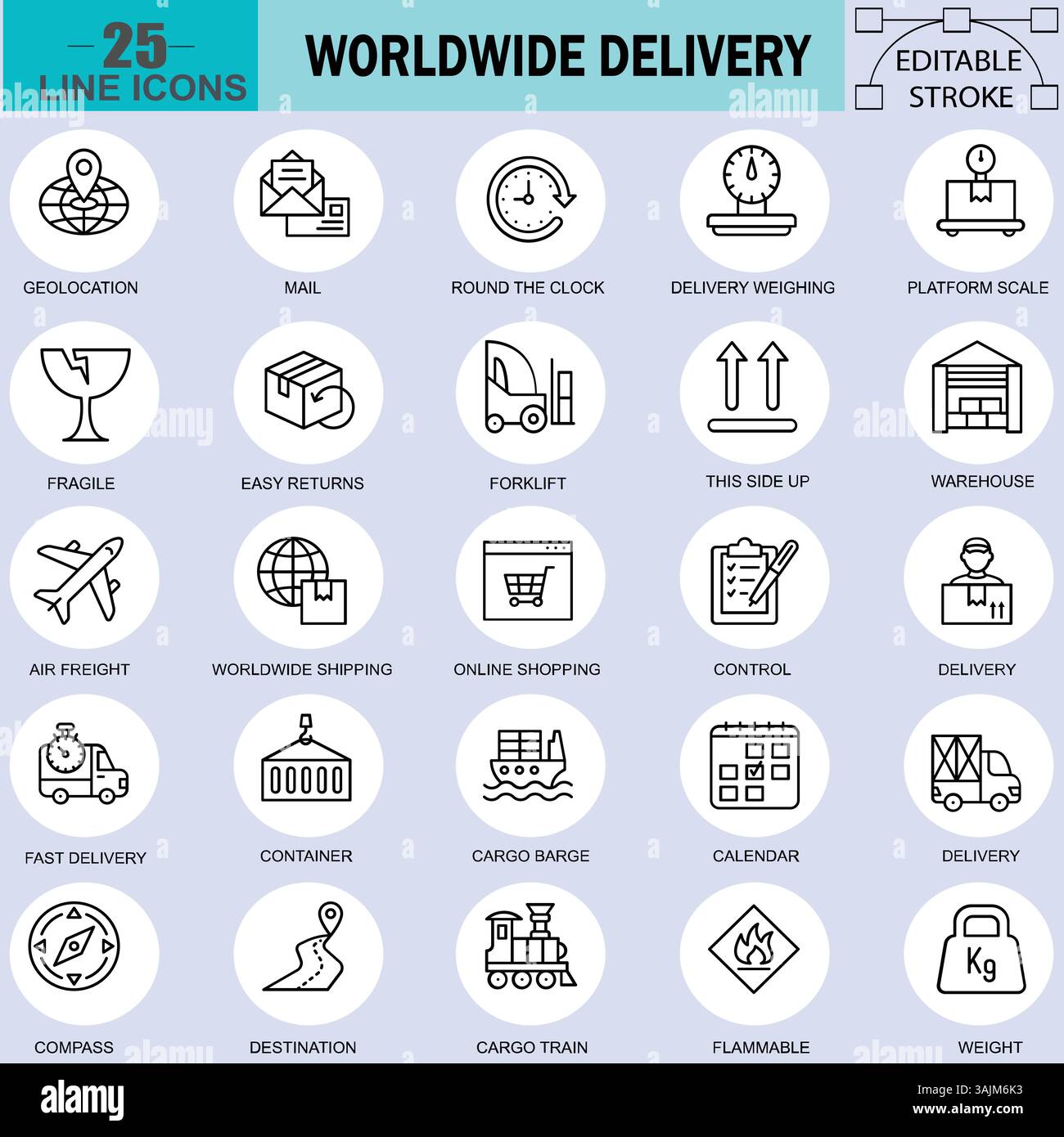 Worldwide Delivery Icons – 25 Editable Line Vector Symbols for Shipping ...