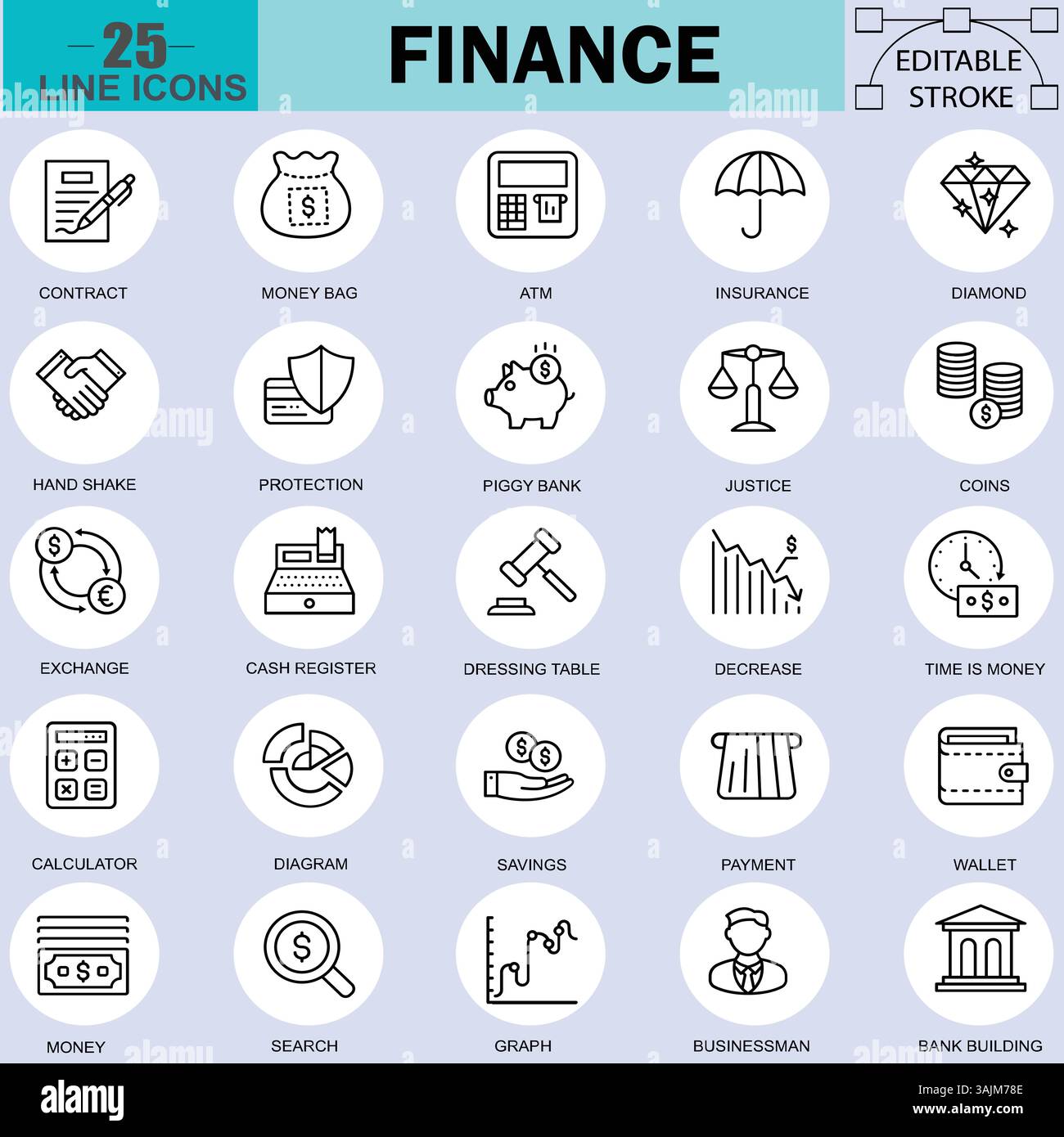 Finance Line Icon Set – Editable Stroke Vector Illustration. Includes ...