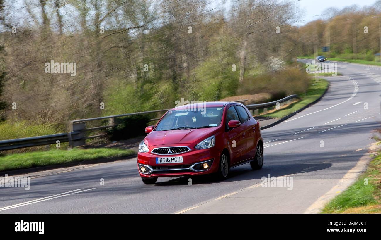 Milton Keynes,UK - Mar 29th 2025: 2016 red Mitsubishi Mirage car ...