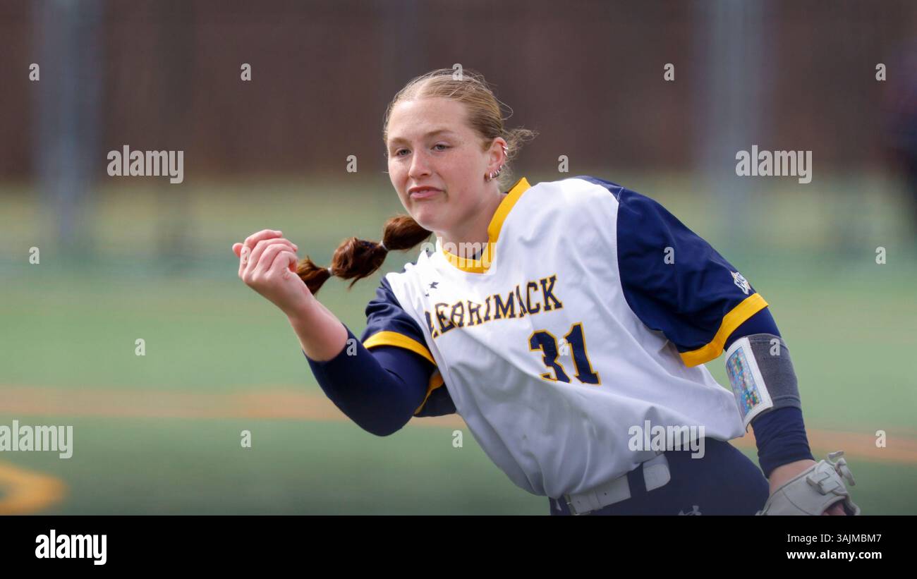 Merrimack pitcher Anna Gedacht (31) delivers a pitch during an NCAA ...