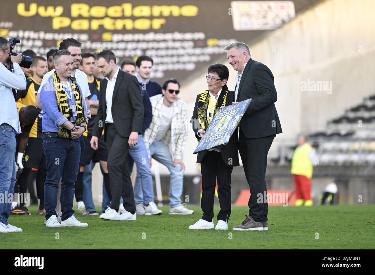 Lier, Belgium. 11th Apr, 2025. Lierse's Chris De Kepper and Lierse's ...