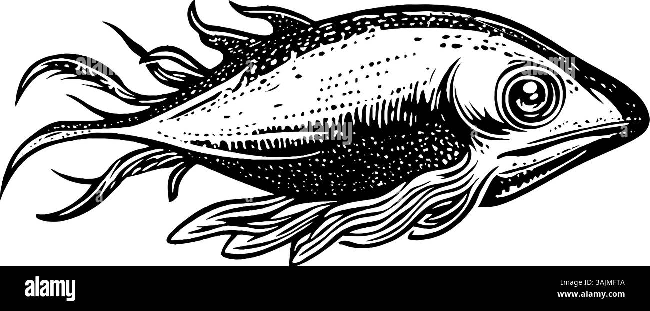 An artistic illustration of a fish with flowing fins and detailed ...